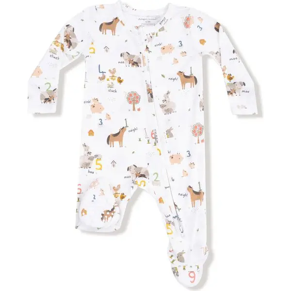 ANGEL DEAR Farm Sounds Print Footie - Ivory/light Red