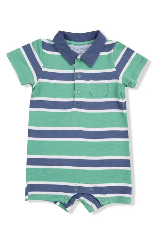 ANGEL DEAR Striped Polo Romper - Green/navy
