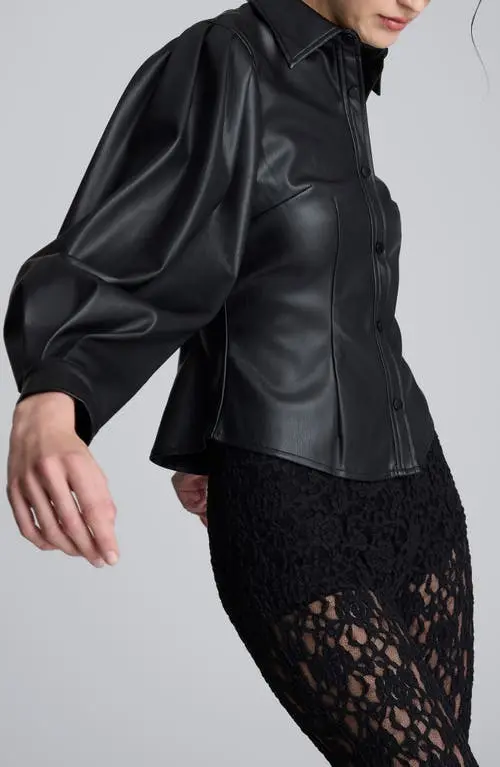 KENNETH COLE Faux Leather Snap-front Shirt