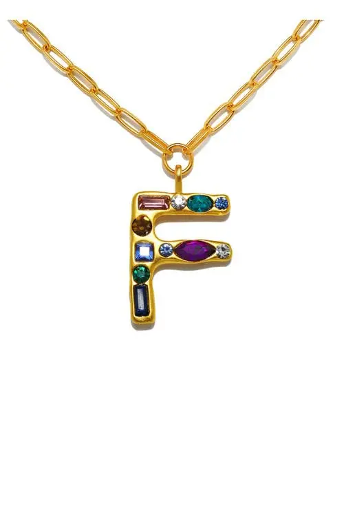 Sequin Emilie Crystal Initial Pendant Necklace - Gold - F