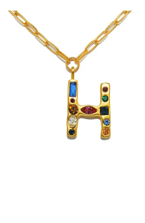 Sequin Emilie Crystal Initial Pendant Necklace - Gold - H