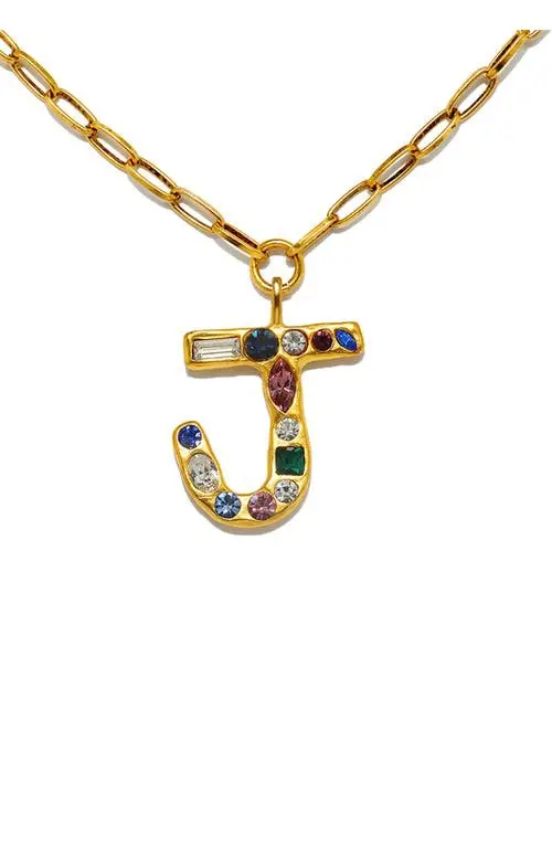 Sequin Emilie Crystal Initial Pendant Necklace - Gold - J