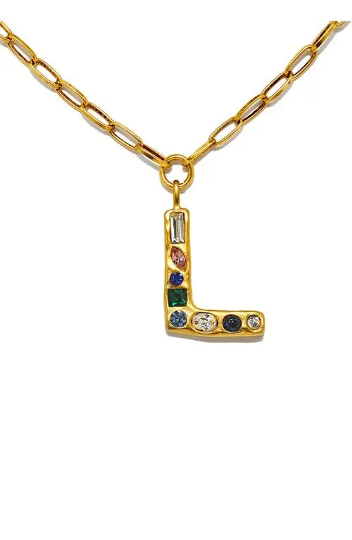 Sequin Emilie Crystal Initial Pendant Necklace - Gold - L