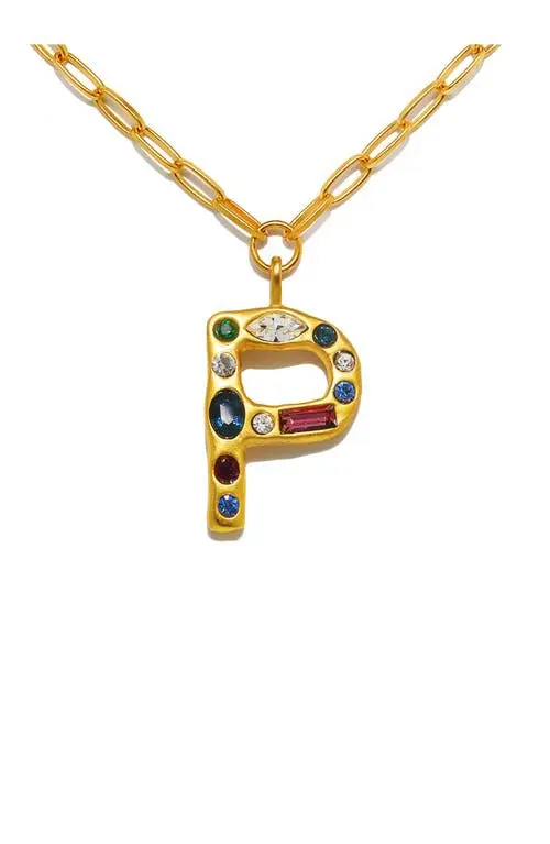 Sequin Emilie Crystal Initial Pendant Necklace - Gold - P