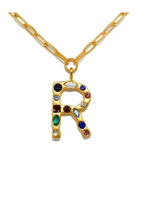 Sequin Emilie Crystal Initial Pendant Necklace - Gold - R