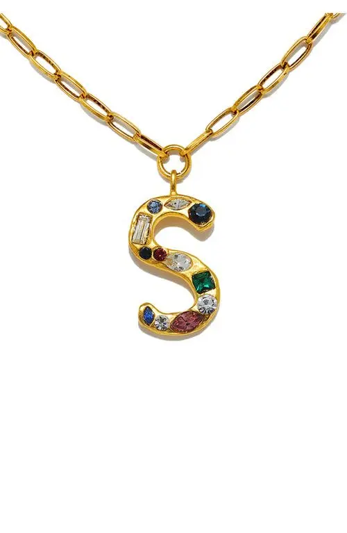 Sequin Emilie Crystal Initial Pendant Necklace - Gold - S