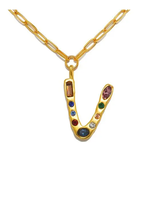 Sequin Emilie Crystal Initial Pendant Necklace - Gold - V