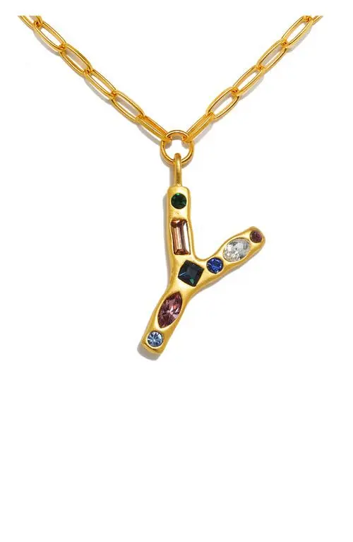 Sequin Emilie Crystal Initial Pendant Necklace - Gold - Y