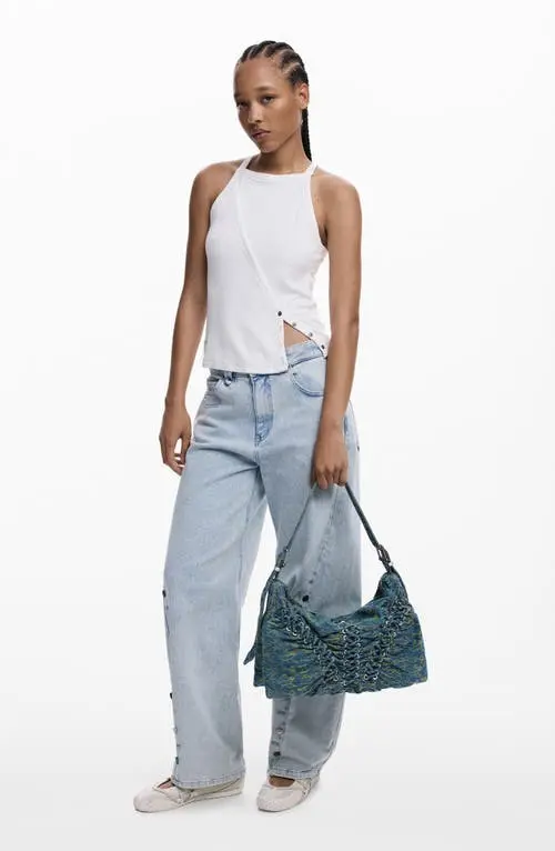 Desigual Lace-up Denim Shoulder Bag