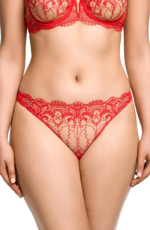 DITA VON TEESE Nom De Plum Embroidered Mesh Thong - Flame