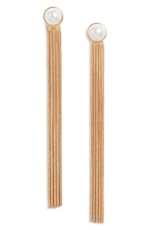 OPEN EDIT Cultured Pearl Chain Fringe Drop Earrings - White- Gold