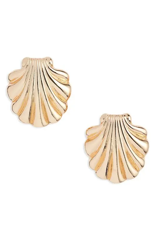 OPEN EDIT Scallop Shell Stud Earrings - Gold