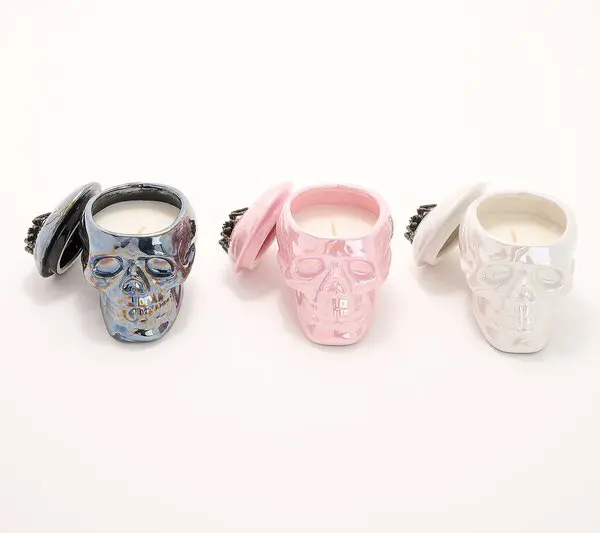 HOMEWORX BY SLATKIN + CO. As Is Set Of 3 Mini Skull Candles - One-color