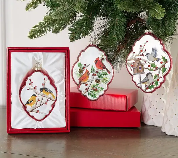 VALERIE PARR HILL As Is Set Of 3 Song Bird Ornaments Valerie - One-color