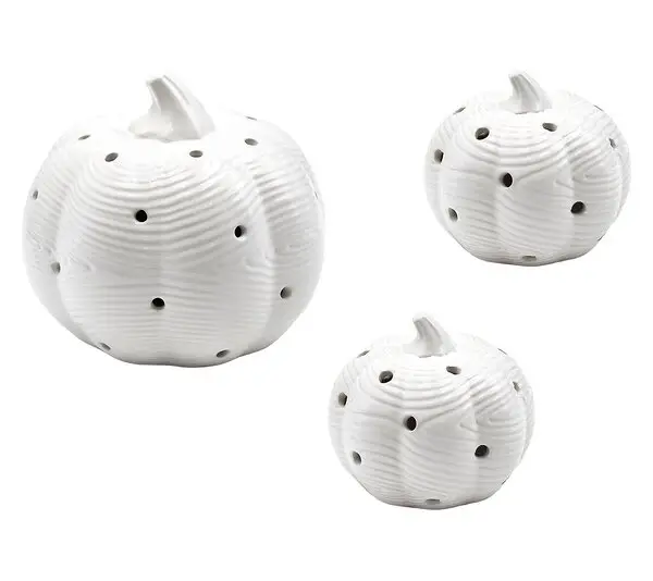 TEMP-TATIONS As Is Woodland Set Of 3 Illumin Ceramic Pumpkin - One-color