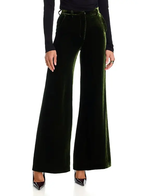 L'Agence Pilar Velvet Wide Leg Pants - Deep Olive