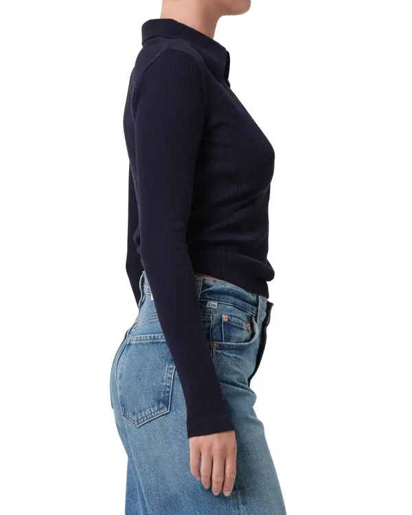 Citizens Of Humanity 60's Long Sleeve Polo Top - Navy