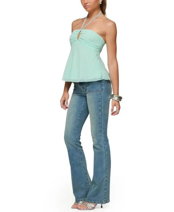 EDIKTED Sequin Chiffon Keyhole Halter Top