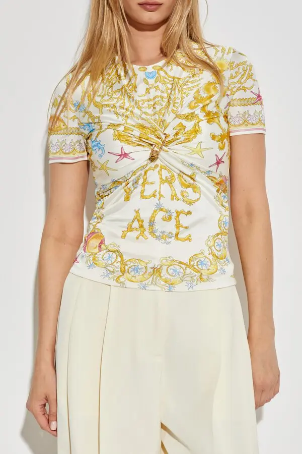Versace Top With Decorative Draping And Safety Pin