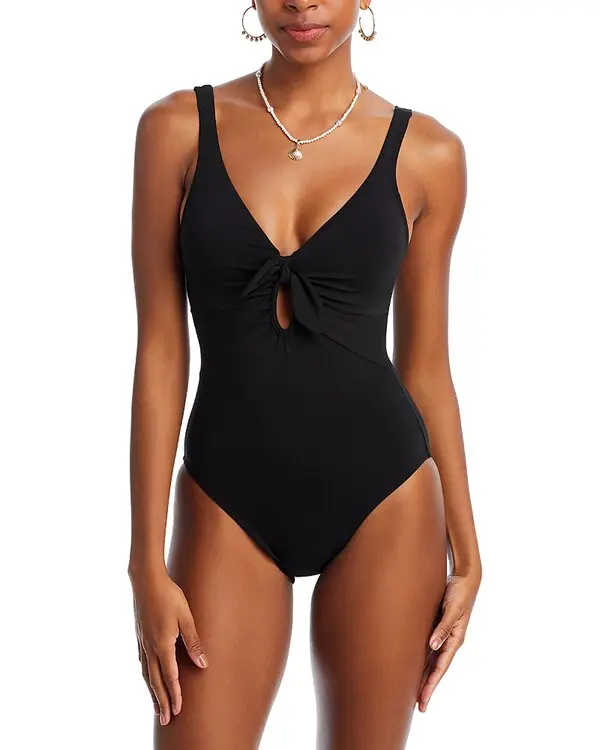 Robin Piccone Ava Plunge Neck Tie-front One-piece Swimsuit - Black