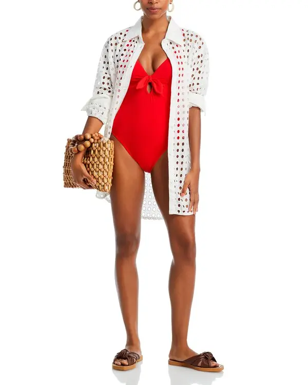 Robin Piccone Ava Plunge Neck Tie-front One-piece Swimsuit - Fiery Red
