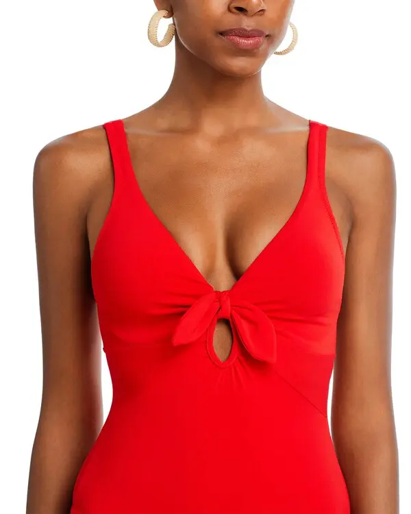 Robin Piccone Ava Plunge Neck Tie-front One-piece Swimsuit - Fiery Red