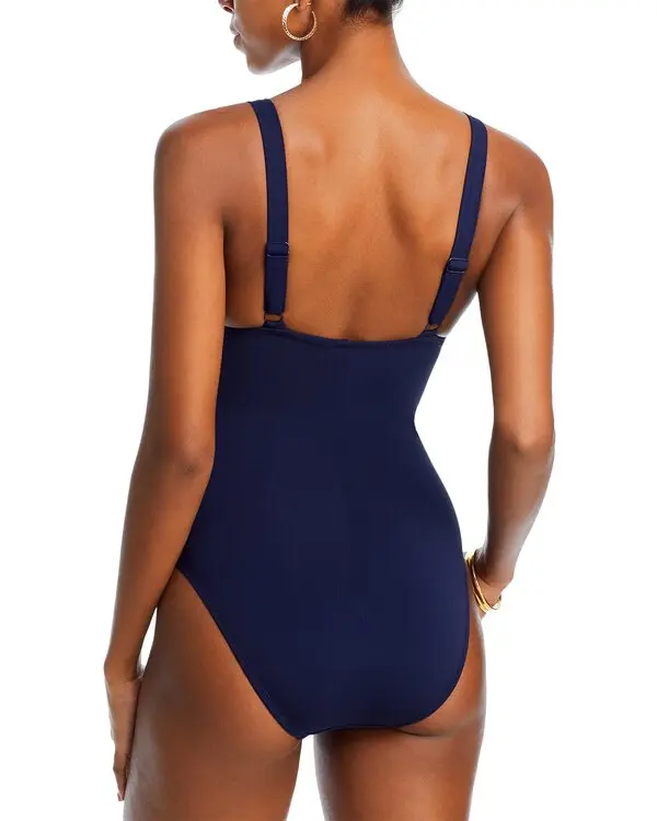 Robin Piccone Ava Plunge Neck Tie-front One-piece Swimsuit - Navy