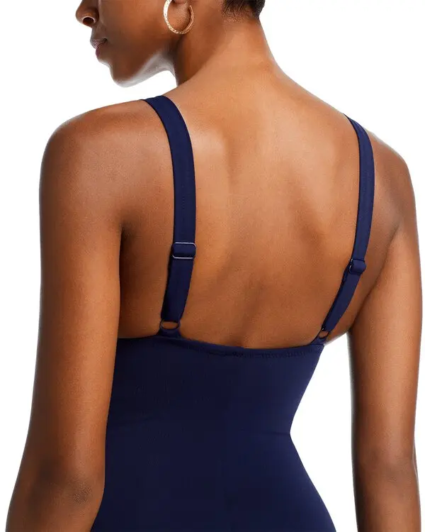 Robin Piccone Ava Plunge Neck Tie-front One-piece Swimsuit - Navy