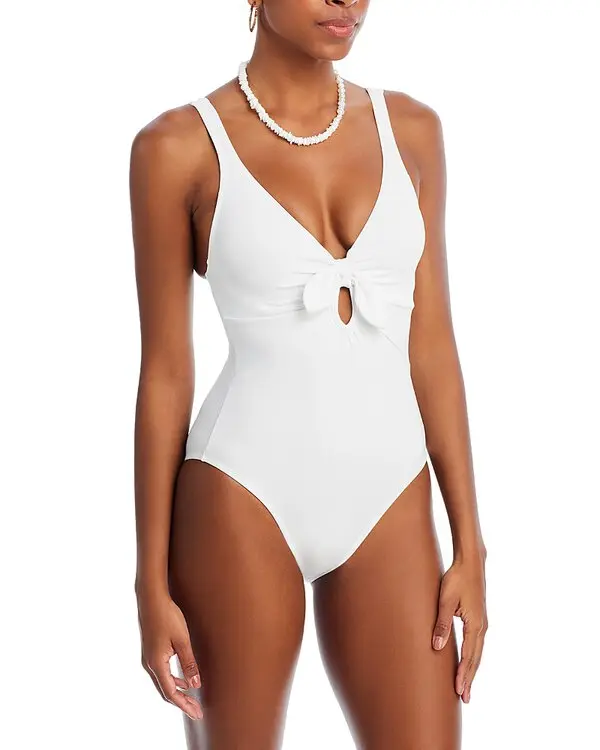 Robin Piccone Ava Plunge Neck Tie-front One-piece Swimsuit - White