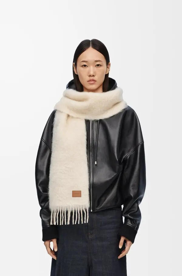 Loewe Scarf In Mohair And Wool Blend - White