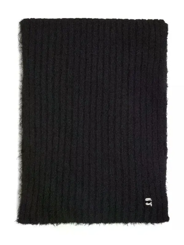 Karl Lagerfeld Ribbed Ikon-detail Scarf - Black