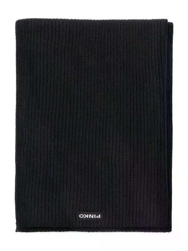 Pinko Ribbed Logo-patch Scarf - Black