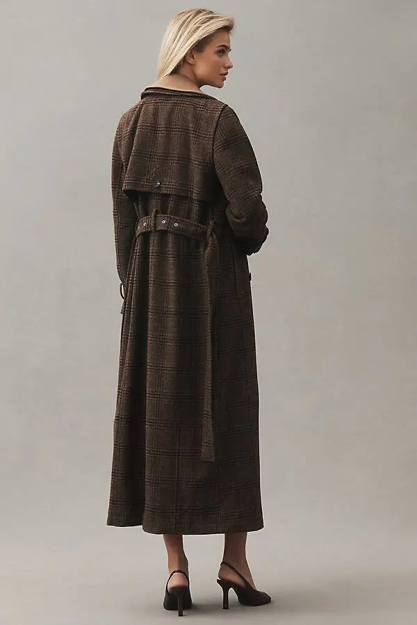 Avec Les Filles Belted Plaid Long Coat Jacket