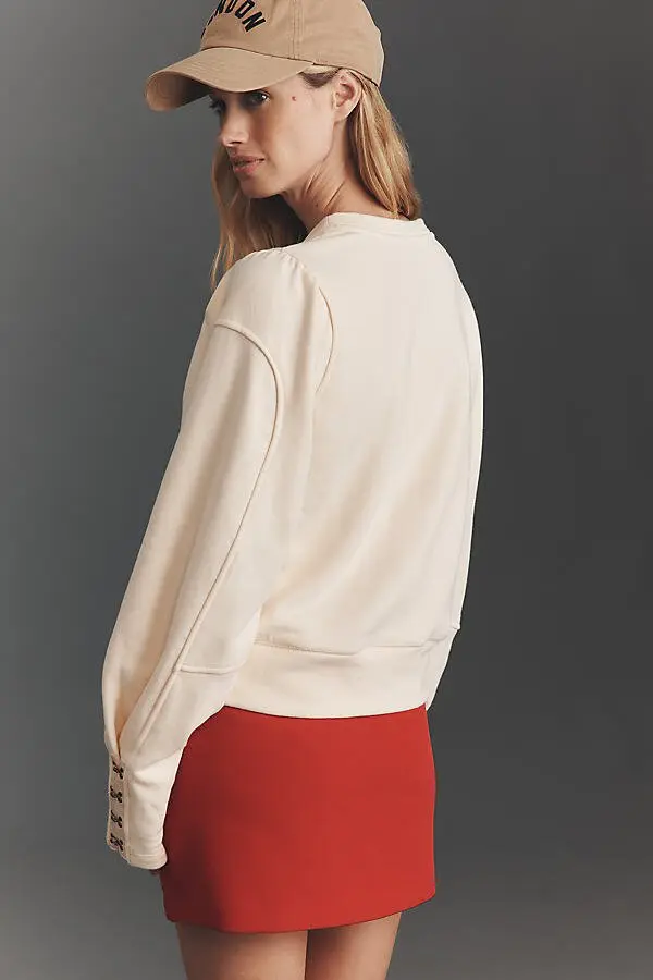 Anthropologie Fastened Puff-sleeve Pullover - Cream