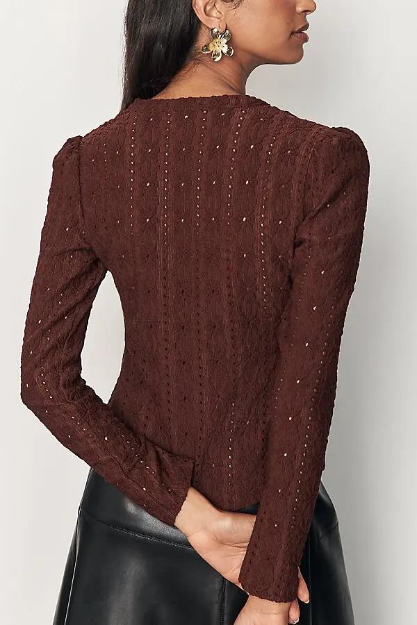 Maeve Textured Eyelet Top - Cocoa Plum