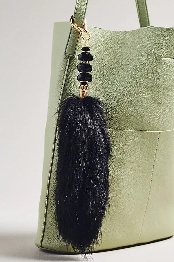 Anthropologie Faux-fur Beaded Bag Charm - Black