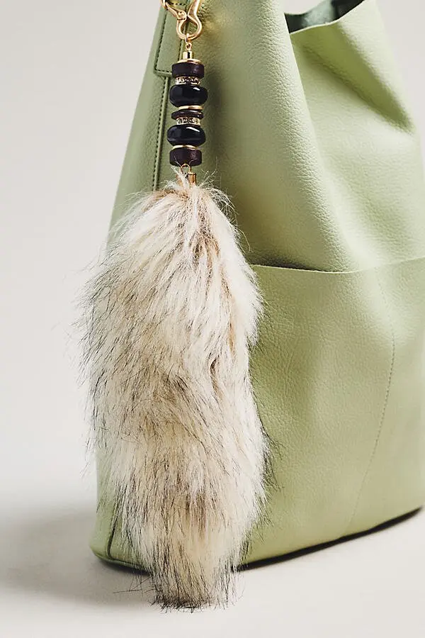 Anthropologie Faux-fur Beaded Bag Charm - Grey