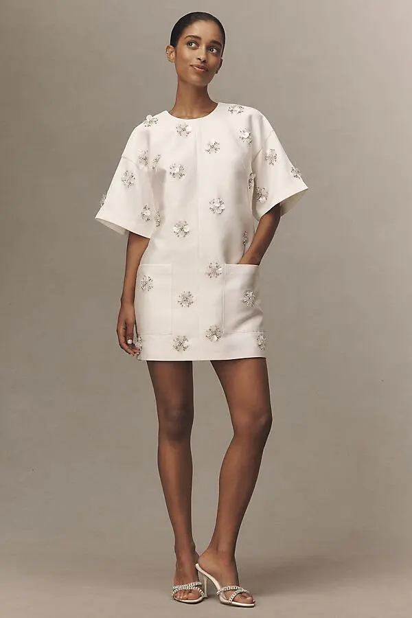 Bhldn Short-Sleeve Beaded Mini Dress In Ivory - 51% Off | Editorialist