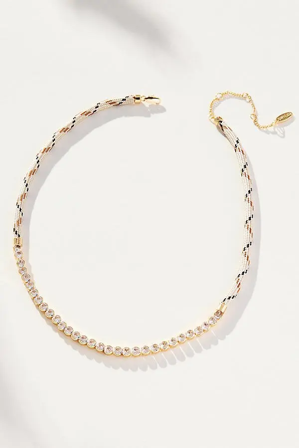 Anthropologie Corded Crystal Necklace - Neutral