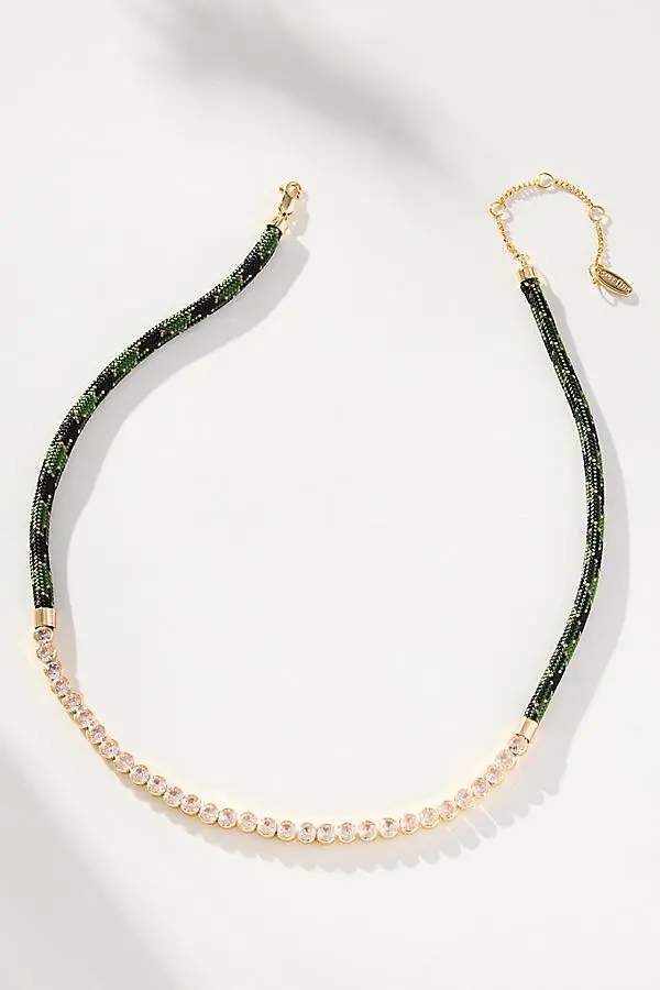 Anthropologie Corded Crystal Necklace - Olive