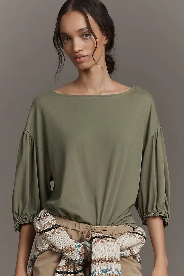 NATION LOS ANGELES Sandra Boat-neck Top - Olive
