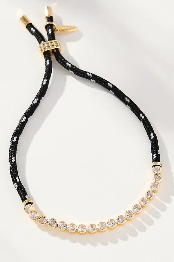 Anthropologie Cubic Zirconia And Cord Bracelet - Black