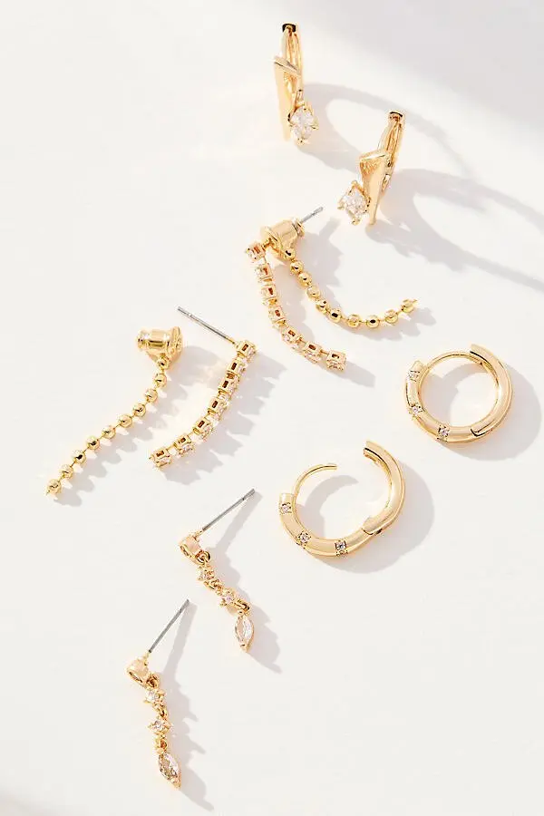 Anthropologie Dripped Crystal Earrings Set Of 4 - Gold
