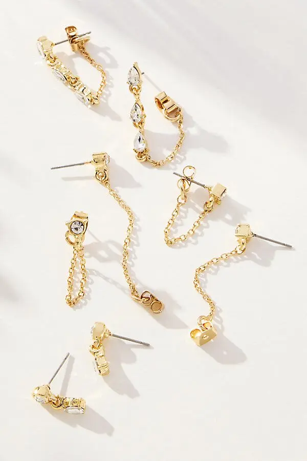 Anthropologie Drippy Crystal Drop Earrings, Set Of 4 - Gold