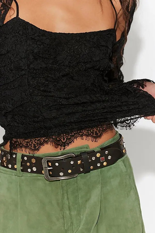 Free People Studded Leather Belt - Black