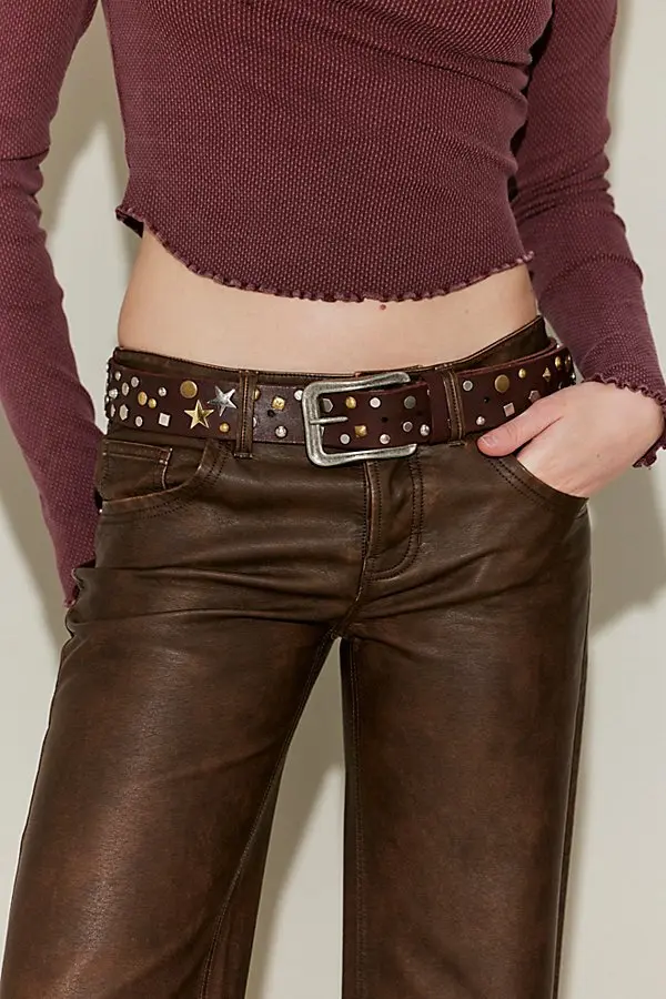 Free People Solstice Studded Leather Belt - Espresso