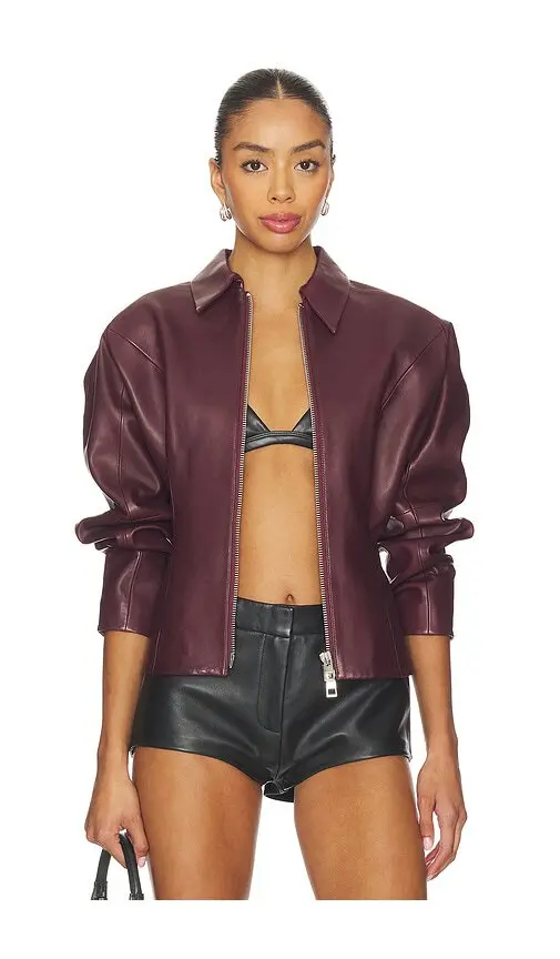 THE SEI Fitted Leather Jacket - Burgundy
