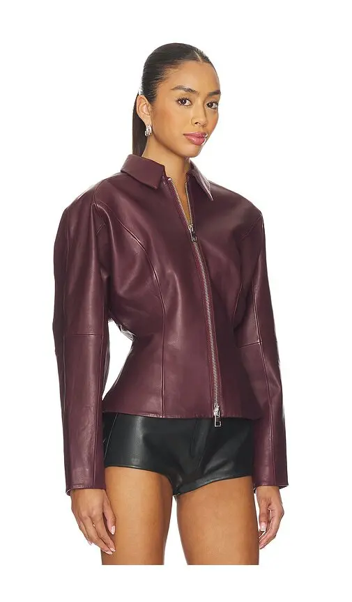 THE SEI Fitted Leather Jacket - Burgundy