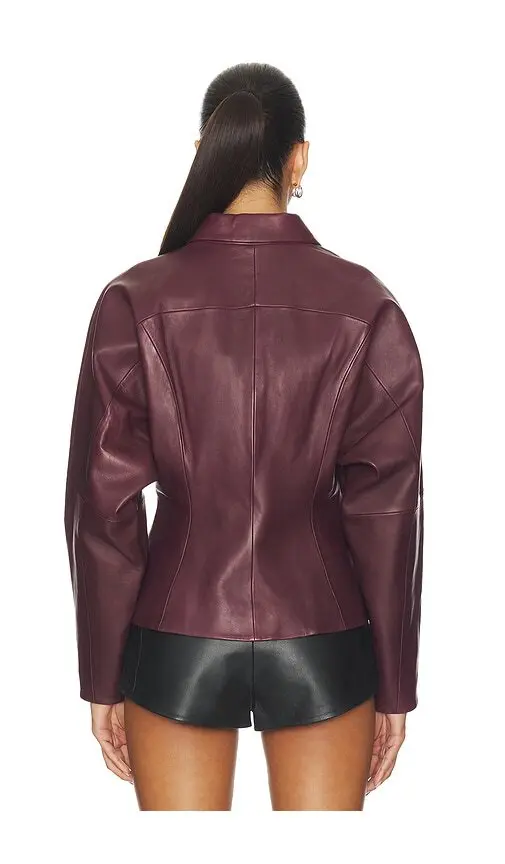 THE SEI Fitted Leather Jacket - Burgundy