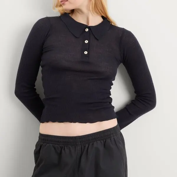 BASERANGE Dual Long Sleeve Wool Polo Top